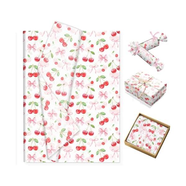 包装付き - 手作りのニーズを満たす、上品なピンクのチェリー柄ティッシュ100枚をお届けします。ユニークなデザイン - チェリーをモチーフにした可愛らしいプリントが施されたティッシュは、爽やかで上品な印象で、ギフトラッピングに最適です。信頼...