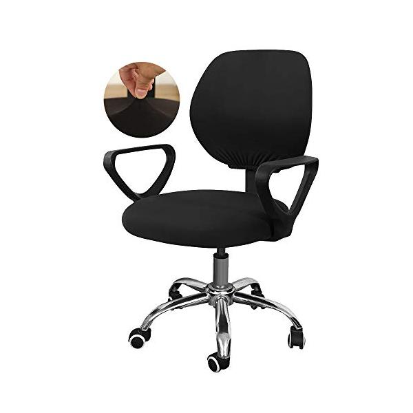 色：スプリット - ブラックオフィスチェアカバー 椅子カバー チェアカバー オフィス椅子カバー 座面部分と背もたれ 伸縮素材 洗濯可能 着脱可能 オフィス用 事務椅子用ホーム&amp;キッチン/ラグ・カーテン・ファブリック/チェアカバー