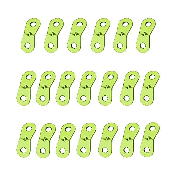 パッケージリスト：自在金具*20個 カラー：蛍光グリーン 材質：アルミニウム合金サイズ：約縦3.9cm*横1.6cm 穴径0.58cm 厚さ：0.2cm 重量：2.4gロープの長さを簡単に調節するための金具。この自在金員はロープや小物をしつ...