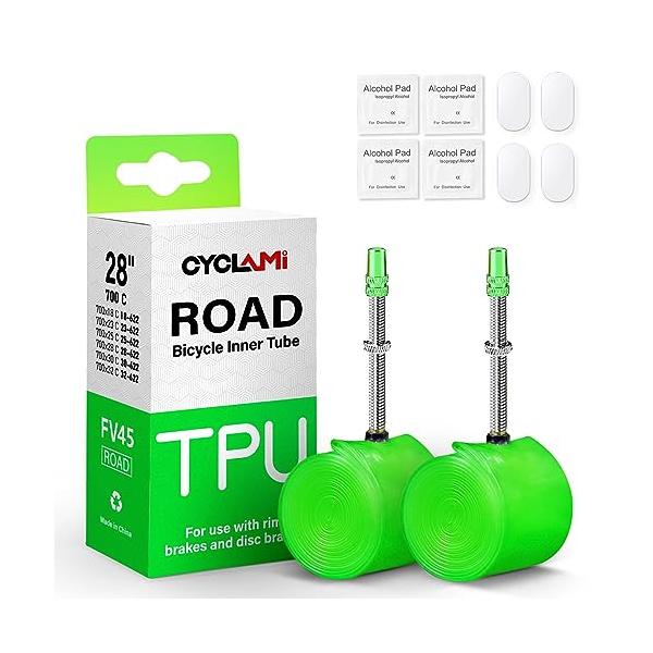 超軽量：自転車用インナーチューブの重量はわずか38gで、従来のブチルゴム製インナーチューブより約100g軽く、1組で200gの軽量化、自転車の負担を軽減し、乗り心地を軽くすることができます (商品詳細ページに取り付け動画あります)複数のタイ...