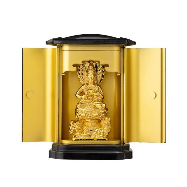 シリーズ：十二支の守護本尊 純金メッキ仕上げ PC厨子入り　約10ｃｍ 小スペースでも仏像を祀れる厨子をお付けして本体サイズ：高さ10.3*幅7.5*奥行5.5cm 厨子寸法 重さ：170ｇ　 *仏像単体サイズ：高さ7.2*幅3.4*奥行2...