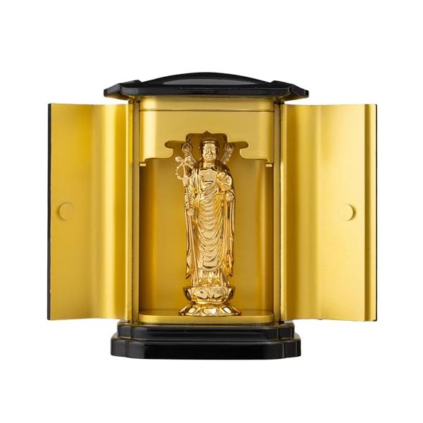 シリーズ：守護本尊 純金メッキ仕上げ PC厨子入り　約10ｃｍ 小スペースでも仏像を祀れる厨子をお付けして本体サイズ：高さ10.3*幅7.5*奥行5.5cm 厨子寸法 重さ：135ｇ　 *仏像単体サイズ：高さ7.2*幅2.2*奥行1.7*身...