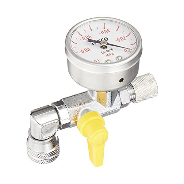 真空計:40φTA142BP*0*-0.1MPa(0*-760mmHg)ボディ: 1/4″フレアメス(ポンプ側)*5/16″フレアオス(ポート側)、気密用バルブ付アダプタ:5/16″フレアメス*1/4″フレアオス(TA159P-4)付※ボー...