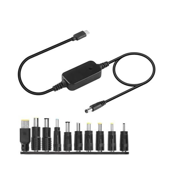 USB C - 5V 9V 12V 15V 20V DCアダプターケーブル： PD高速充電プロトコル、最大出力電流3A、最大電力60W 20V 3A をサポートしています。柔軟な使用： DC5521出力インターフェースを10インターフェース...