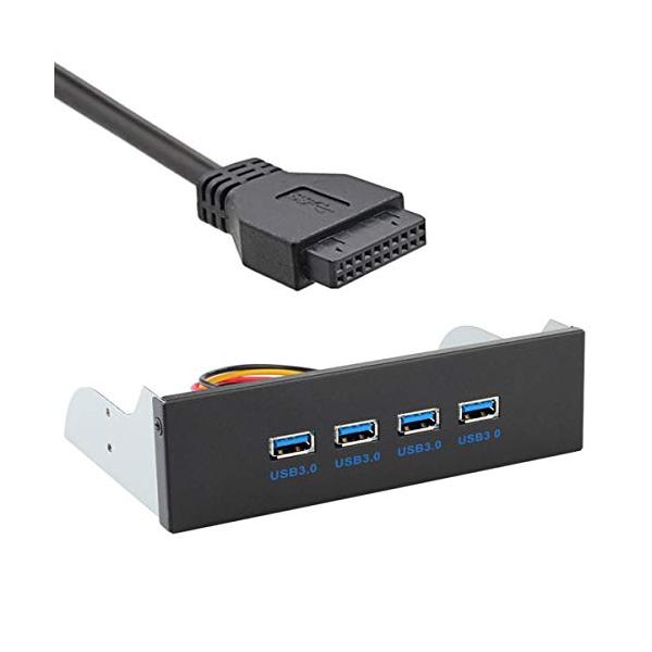 USB 3.0 HUB 4ポートフロントパネルからマザーボード20ピンコネクタケーブル 5.25インチCD-ROMベイ用  組み込みのGL3520チップセットUSBベース仕様3.0に準拠USB3.0インターフェースとPCフロントパネルの5....