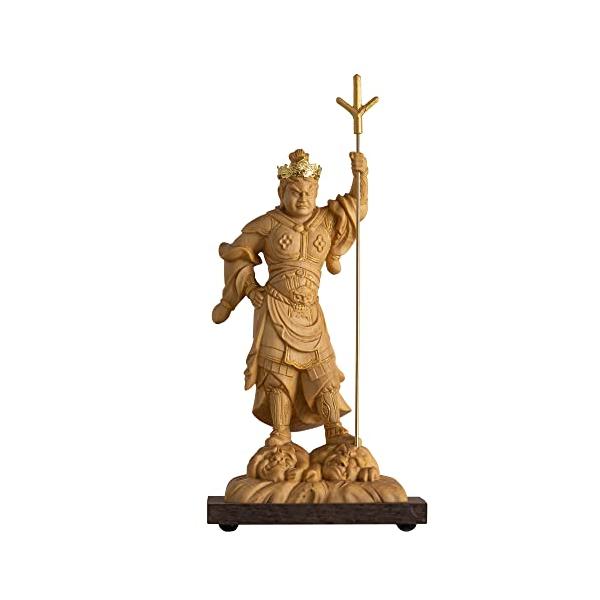 極小仏シリーズ： 実物のイメージそのままの造形バランス　用途や場所を選ばずお楽しみいただける極小サイズの木彫り仏像本体サイズ(約)：高さ13/三叉戟含*幅6.1*奥行4.5cm　重量：約55ｇ素　材：本体−天然木 ツゲ 台板−檀木　*製品内...