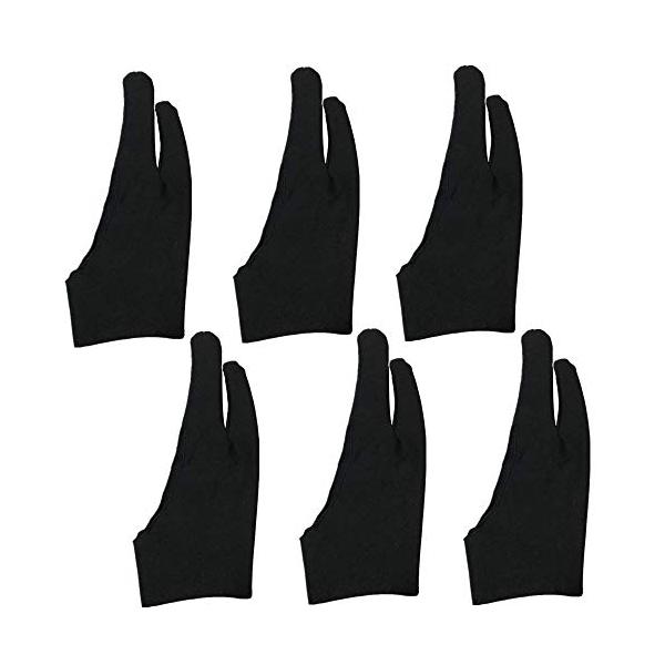 [NA] 6枚入 2本指 手袋 二本指 グローブ 手の汚れ防止 通気性 快適 ライクラ繊維 グローブ タブレット 男女兼用 お絵描き手袋 液晶ペン タブレット用 黒パソコン・周辺機器/キーボード・マウス・入力機器/ペンタブレット