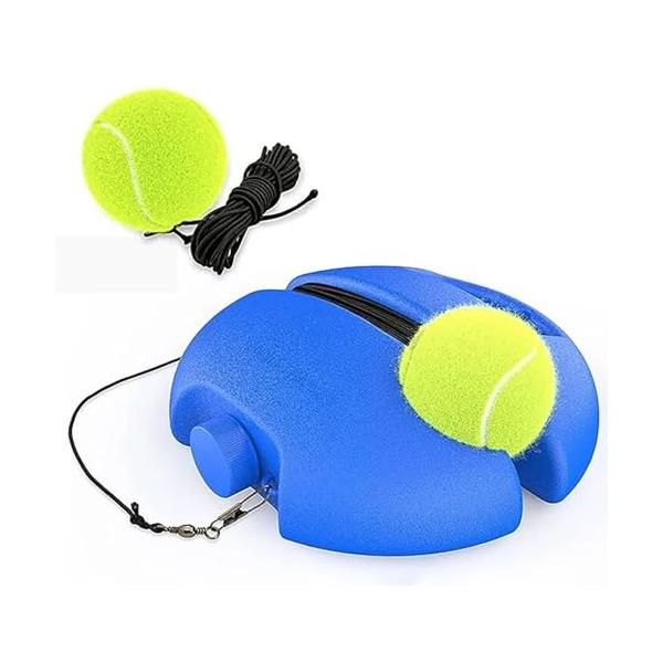 ひとりでテニスの練習ができるテニス練習器具です。テニスボールにゴム製の紐がついているので戻ってきます。青いベースと専用のボールが2個付属しています。青いベースには水または砂をいれてご使用ください。ボールとはゴム製のロープでつながっていますの...