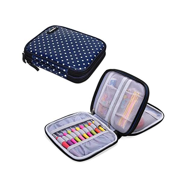 かぎ針編みに必要なかぎ針セット、アクセサリー 小さいはさみ、定規、段数マーカー、とじ針など の保管と持ち運びに便利な収納ケースです。ゴムバンドは太め 14本 、細め(8本 が付いて、アルミニウムかぎ針や竹製かぎ針やステンレス鋼かぎ針など様々...