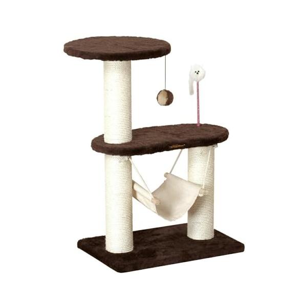 本体重量:5375g素材:パーティクルボード、紙管、麻縄、ポリエステル、スチール、ゴム、ウサギ毛原産国:中国用途: キャットタワー(猫用)2段タイプはじけるゴム付きモコモコボール付き。ペット用品:猫