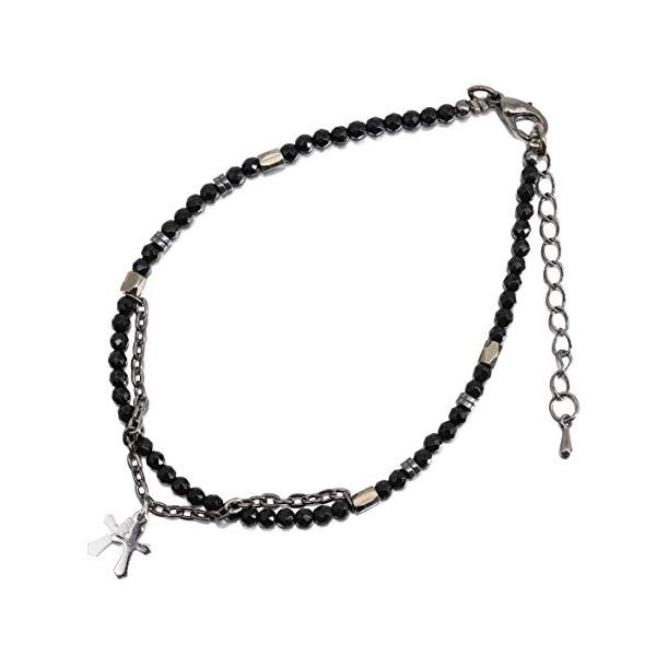 材 質  ブラックオニキス、ステンレス   サイズ  約23cm〜28cm 男女兼用    重 量  約6g 光沢感のあるブラックオニキスにダブルクロスをチェーンで繋いだ人気のアンクレット 男っぽいブラックの輝きとラグジュアリー感を兼ね備え...