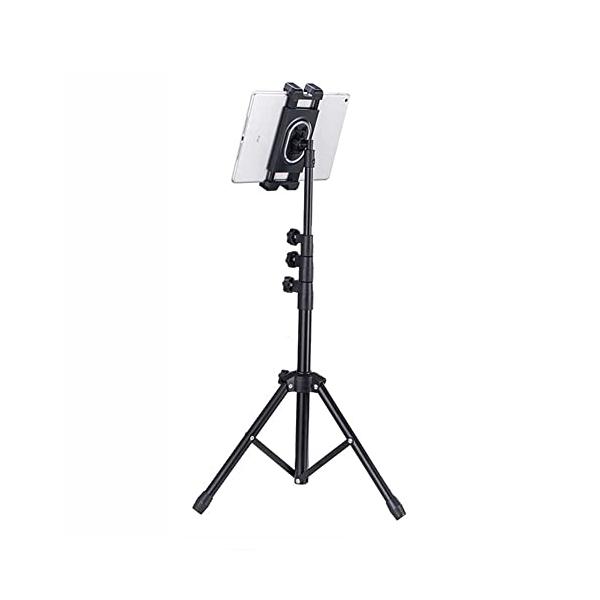 対応サイズ 4.7インチ*12.9インチのスマホ・タブレットに使います ipad proやipadミニなどに対応します  高さ調整可能 支柱の高さ調整範囲：約52cm*136cm。3段式のパイプは可変できる箇所が複数あるので、高さが自由に調...