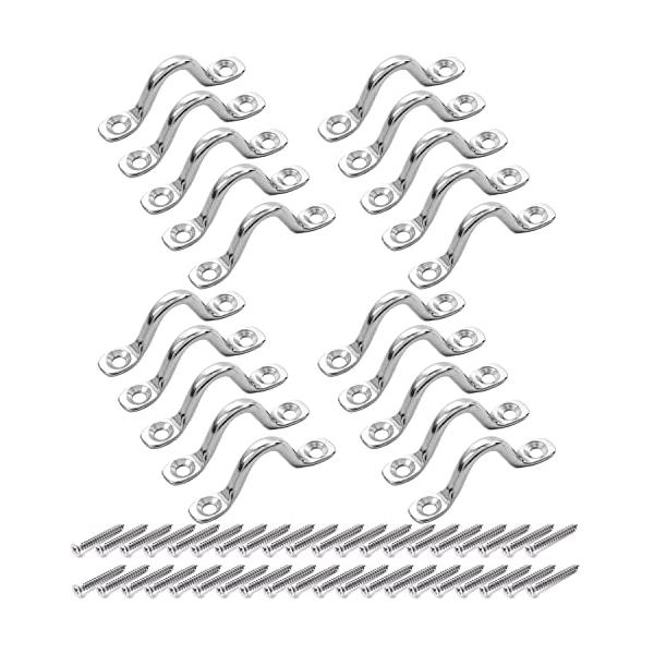 ステンレス製パッドアイ  ビニールカーテンやサンシェードなどのハトメにロープや紐を取り付けたり、カラビナを仕様して固定する際に最適なコの字の留め具です。 たっぷり使える20個セット  屋外で日よけ、シェード等を吊り下げたり、提灯を放射状に飾...