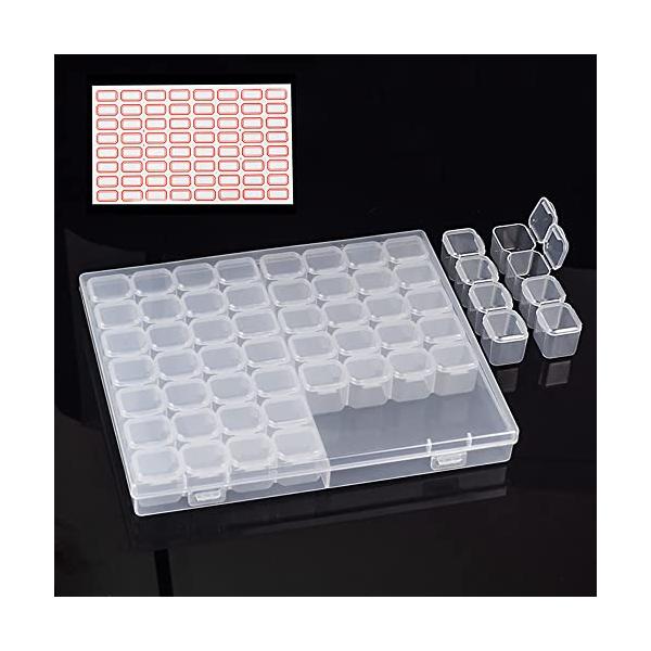 商品仕様  [セット内容] 収納ケース、56個小分け用ケース、シール [サイズ] 小物ケースのサイズ：約21x17.5x2.6cm； 56スロット 小分けケース：2.5x2.3x2.2cm [素材] 透明で環境にやさしいppプラスチック製 ...