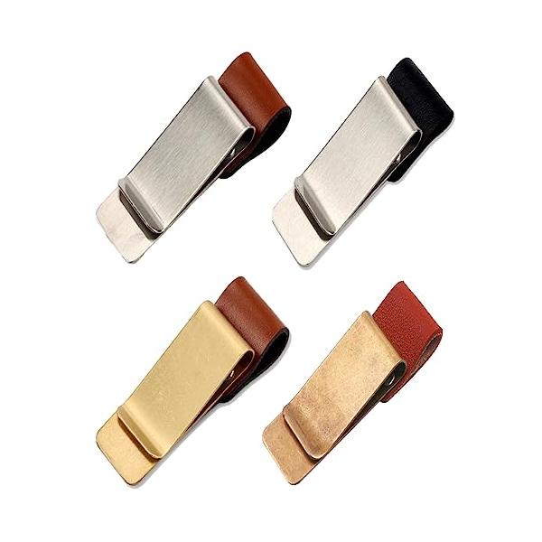 手帳やノートにクリップで簡単に取り付けられるペンホルダー4色4個セットです。ブラックベルト*シルバークリップ、ブラウンベルト*シルバークリップ、ゴールドクリップ、アンティークゴールド。ステンレスとPUレザーがお使いの手帳の高級感をアップ。持...