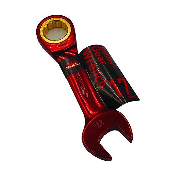 表面はカラー鏡面仕上げで美しくサイズで色分けができ便利サイズ:17mm(レッド)ギア数:72山ショートタイプDIY・工具・ガーデン/作業工具/駆動工具/スパナ/片口スパナ(コンビネーションレンチ)