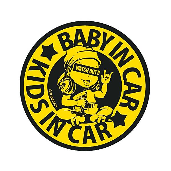 大阪を拠点に日本国内外で活躍するイラストレーター FOORIDER がデザインした、赤ちゃん乗ってますステッカーです音楽を聴く赤ちゃんがデザインされており、BABY、KIDS併記のため、長い期間使用できます初心者マークや高齢者マークのように...