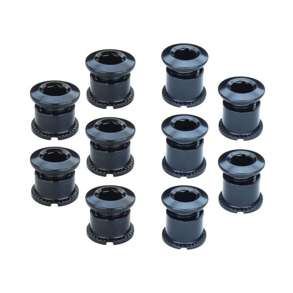 自転車 チェーンホイール (チェーンリング) 用の固定ボルト・ナット (ブラック色) です。シングル用(ボルト長さ6mm,ナット長さ5mm)は5個入り、ダブル用(ボルト長さ8mm,ナット長さ7mm)は5個入りの、合計10個入りです。便利な1...