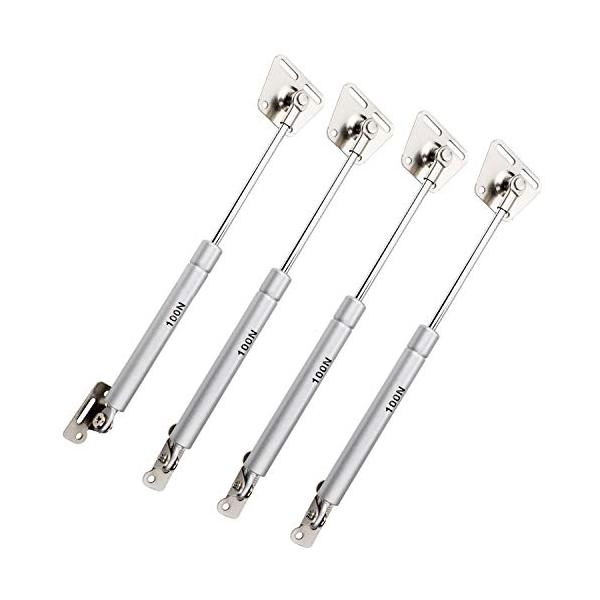 素材：サテンニッケルの亜鉛合金; 力: 100N/10KG。製品番号：QYCG-2P-100Nパッケージ内容：4x ガスリフト、いくつかのインストールパーツサポートは最大100度の角度で蓋を開きますガス封入式採用ガス圧を活用し、重いボンネッ...