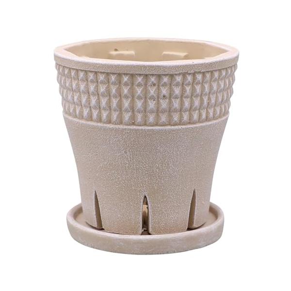 サイズ : φ130*H125mm・内径 : φ110mmカラー : アイボリー材質 : セメント仕様 : 底穴あり、ソーサー付きDIY・工具・ガーデン/ガーデン/鉢・プランター用品/鉢