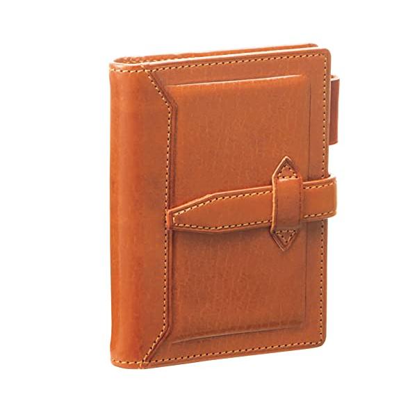 オイルとワックスをたっぷり染み込ませた、磨くと宝石のような艶が出るシステム手帳 カラー ブラウン サイズ mini5 幅94*高さ120*奥行24mm  リング内径 11mm 素材 ヌメ革 牛革 可動式ペンホルダー付き 最大約14mm径のペ...