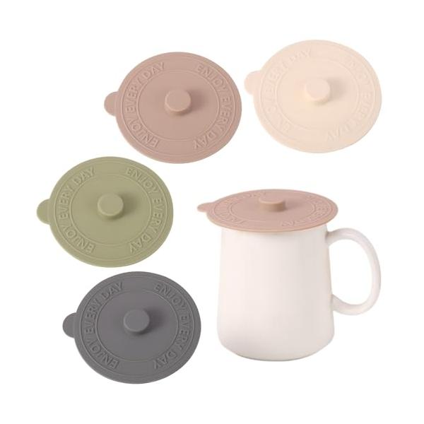 パッケージ内容：蓋4枚セット、抹茶グリーン、ダークブラウン、ベージュ、ダークグレー、直径10cm蓋4色、サイズ約10cmx4cm、どんなカップにもぴったり、実用的でスタイリッシュ漏れ防止デザイン：蓋は密閉性に優れ、シリコンスリーブの中央を軽...