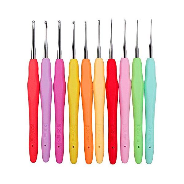 10本カギ針 0.5mm,0.75mm,1.0mm,1.25mm,1.5mm,1.75mm,2.0mm,2.25mm,2.5mm,2.75mm 編み物に対応 ほとんどの編み物をサクサク編めます。赤ちゃんの靴下、セーター、帽子、ニット、マフラ...