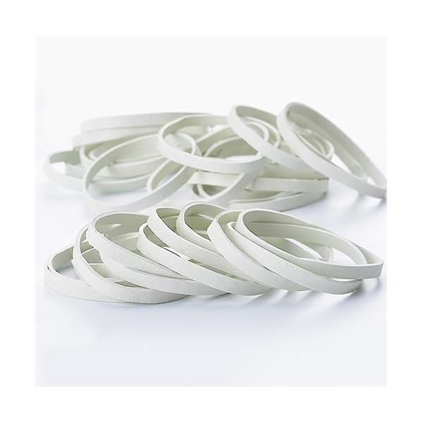 商品仕様 サイズ：内径約60mm / 折径約100mm / 切幅約5mm / 厚さ約1.5mm　カラー：白　入り数：50本入 天然の素材 ゴムバンドは高品質の天然ゴム製、強い弾力性と伸縮性と耐老化性の利点を持っています。 使いやすい 結束し...