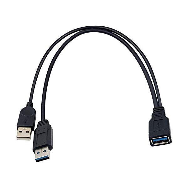 USB 3.0 二 股延長ケーブル，2 つの USB (オス) コネクタがあり、1 つは充電とデータ転送をサポートできる USB 3.0 に使用され。もう 1 つは充電のみに使用され、データ転送をサポートしない USB 2.0 です。USB...
