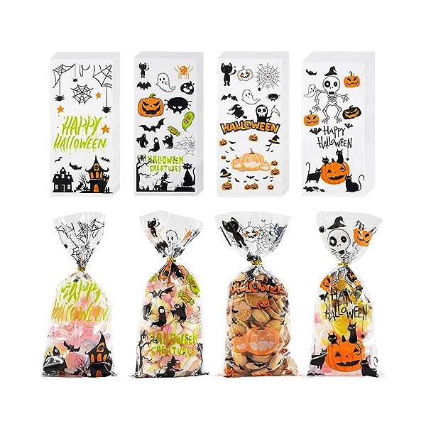*お菓子や雑貨を入れるだけで簡単にハロウィン仕様になっちゃうデザインのOPPバッグです。見た目も可愛い、ハロウィンのお菓子やギフト詰め合わせに。*サイズ 約 ：W13 x H27.5 cm / 入り数：100枚 / ４柄 各25枚  / 素...