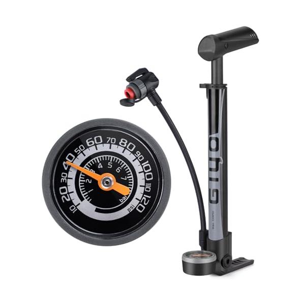 見やすい空気圧計付き 直径の39.5mm大きくて読みやすい空気圧ゲージ 最大120psiまで計測可能 。 空気を入れやすい フロアポンプのように足でポンプを固定して、ハンドルに体重をかけてしっかり高圧まで入れられます。 全バルブ対応 口金結...