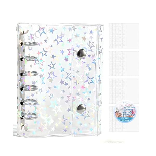 M5/A7サイズ シール帳バインダー 商品仕様。セット内容：1.A7星柄タイプ*リフィル10枚入り ・2.A7星柄タイプ*リフィル20枚入り ・3.A7クリアタイプ*リフィル10枚入り ・4.A7クリアタイプ*リフィル20枚入り ・5.A7...