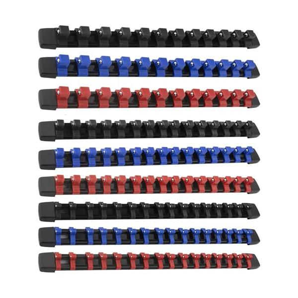 全長:350mmセット内容:3PCS差込角6.35mm 3PCS差込角9.5mm 3PCS差込角12.7mm材質:ABSスチールクリップ数:差込角:6.35mm*16 9.5mm*15 12.7mm*12用途:ソケット、ジョイントの整理・収...