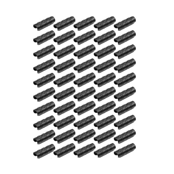 「商品仕様」素材：プラスチック 、カラー：ブラック、サイズ：25mm、数量：50個セット「しっかり固定」ハウスパッカーは農業用ビニールハウスや家庭菜園のビニールトンネルにフィルムやネット類をしっかりと支柱に留める便利なアイテムです。強風や大...