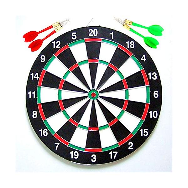 *家庭での練習用に、パーティーゲーム等にぴったりの静音性に優れたダーツボードとダーツ矢のセットです。*裏と表でデザインパターンの違う2wayタイプです。これ1台で2種類のゲームを楽しめます。表面は専門競技用、各得点エリアが金属バーで区切られ...