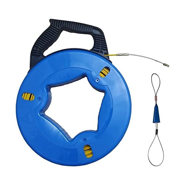 通線ワイヤー 長さ45m、径が4mmのワイヤーなので細くて長い電線管でも対応可能。接続口は金属製でネジにより取り外しが可能です。 通線収納ケース 取手付きなので持ち運びにも便利です。ワイヤーがコンパクトにケースに収納されているので作業がはか...