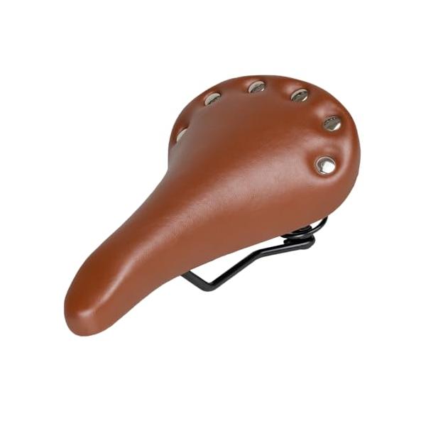 商品内容 ：自転車サドル 材質 ：PVCレザートップ*鋲付き、 耐衝撃性樹脂底部、ポリウレタンフォーム, φ7mmスチールレール サイズ ：長さ279mm、幅163mm 重量 ：510 g カラー ：ブラウン クラシックな外観  ブラウンの...