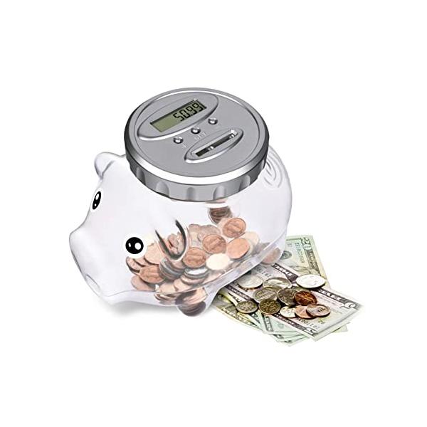 大容量貯金：500円玉600枚で30万円貯められる貯金箱。デジタルカウン：投入したお金の合計金額を自動で計算。7桁まで表示します。全硬貨対応：1円玉〜500円玉まで全ての硬貨を識別できます。 ※日本の硬貨のみ対応。貯金を実感：中が見えるので...
