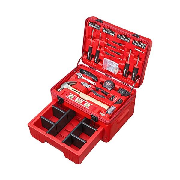 家庭用ハンドツールキット 家中の仕事やDIYプロジェクトに必要な高品質の基本的なハンドツールがすべて含まれています。 収納 この美しいツールボックスの中に調節可能な引き出しがあり、個人的および専門的な使用に非常に適しています。 持ち運び簡単...