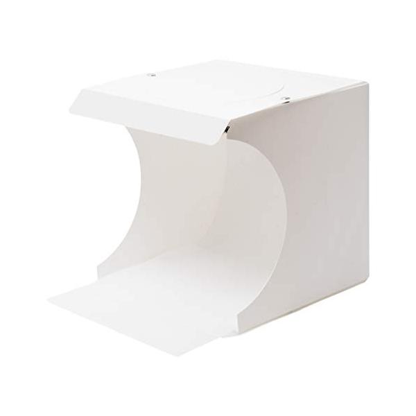 フリマアプリに最適な、スマホで撮れる簡易撮影ボックス商品画像をキレイに撮って、注目度UP使いたい時だけ、カンタンに組み立て白色LEDライトを20灯搭載し、明るく撮影ができる商品やイメージに合わせて選べる、6色の不織布製背景紙が付属真上からの...