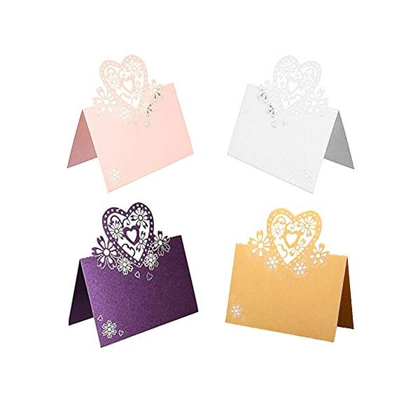 パッケージの内容：35枚席札シートセット。 スタイル：ロマンチックハート型、サイズ：約11.8*9cm。4色製品：結婚式の席札はな真珠光沢紙の材料で作られている。厚く、耐久性があり、引き裂かれにくい、紙は生分解しやすい、環境にやさしい優れた...
