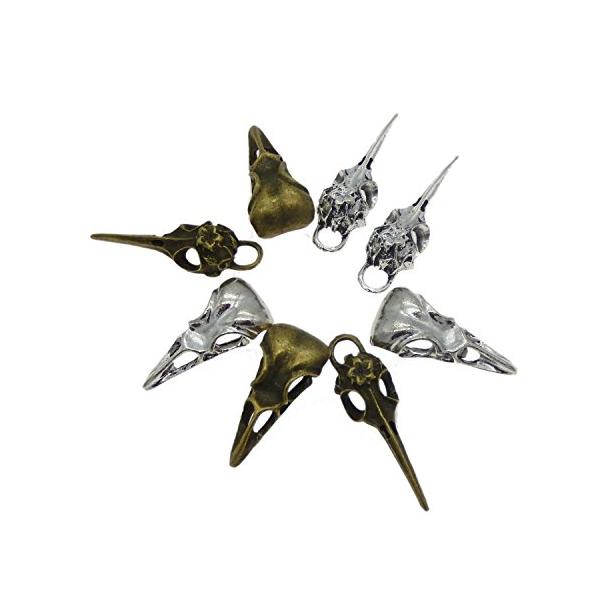 素材:亜鉛合金金属。サイズは約32*14mm、40*11mm。 色: アンティークブロンズとアンティークシルバーをミックス。 チャーム40個入り。 各スタイル10個入り。 カラスのスカルチャームのハロウィンテーマジュエリー製作用コレクション...