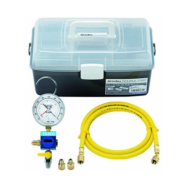真空計:80φ設置針付TA142BH*0*-0.1MPa(0*-760mmHg)ボディ:1/4フレアオス*1/4フレアオス、VACバルブ付チャージ(真空用)ホース:1/4フレア150cm*1アダプタ:5/16フレア(R410A用)、M10P...