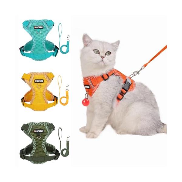 Paipeper 猫 ハーネス 胴輪 リード 抜けない ダブルロック 猫用品 オシャレ 小型犬兼用 反射素材 かわいい メッシュ 軽量 通院 災害 避難 お散歩 10色展開 選べる明るくて元気な10カラー ライトブルーやローズピンク、オレン...