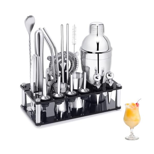 一度の購入で簡単に始められる カクテル作りに必要な20種類の道具がすべてセットになっているので、選んだり揃えたりする手間がかかりません。 初心者の方でも経験者の方でも、すぐにマスターでき、美味しいカクテルを簡単に作ることができます。 高品質...