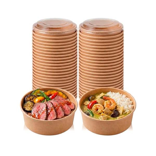 サラダ・丼・お惣菜まで幅広く使える  サラダボウルとしてはもちろん、牛丼や親子丼などの丼メニュー、唐揚げやポテトなどの軽食、お惣菜の持ち帰り容器としても使いやすいサイズ感。ナチュラルなクラフト紙の風合いが料理を引き立て、カフェ風のテイクアウ...