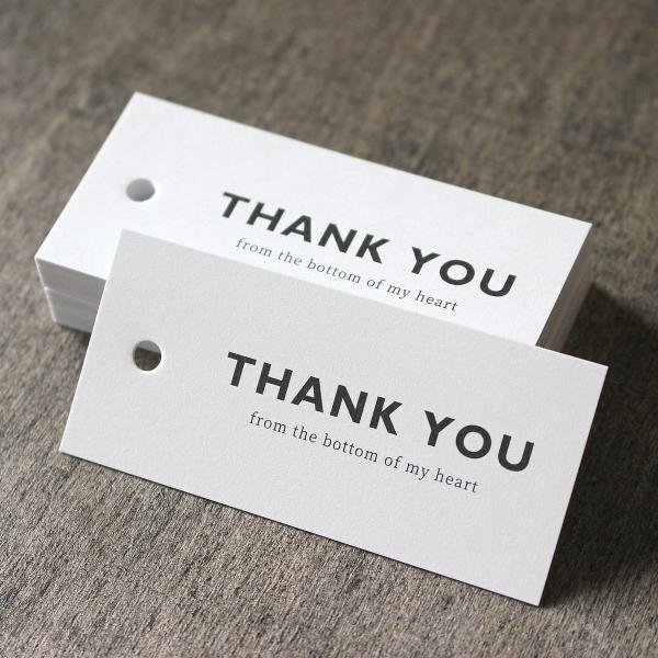 滑らかでサラサラとした手触りの上質紙を使用したシンプルなサンキュータグです。テキストの「Thank you from the bottom of my heart」は「心より感謝申し上げます」という汎用性の高い文章なのでプチギフトやギフトに...