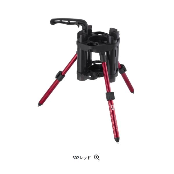 アイテム：ライトルアーロッドスタンドα３０２　レッド標準自重（g）：800仕舞寸法(cm)：31メーカー希望本体価格（円）：13,060メーカー希望本体価格は税抜表記です。発売月：2026.04■収納時折りたたんでコンパクトに収納可能。