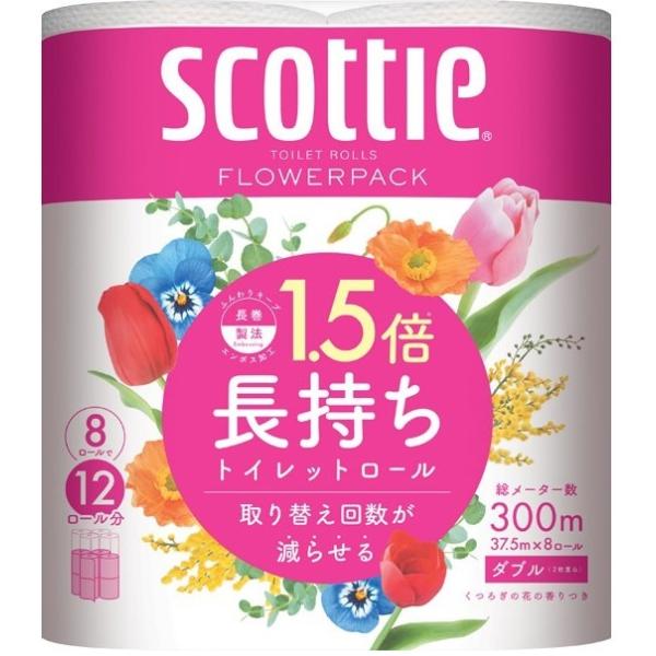 ◆8ロールで12ロール分の長さ。（1ロールの長さが1.5倍）◇たっぷり使えて取替えの手間が半減◇業務用としての使用も最適◇省スペース化で保管もスッキリ◇家庭用トイレホルダー適応サイズ◇くつろぐ花の香り付き◇37.5ｍダブル◇製造元：日本製紙...