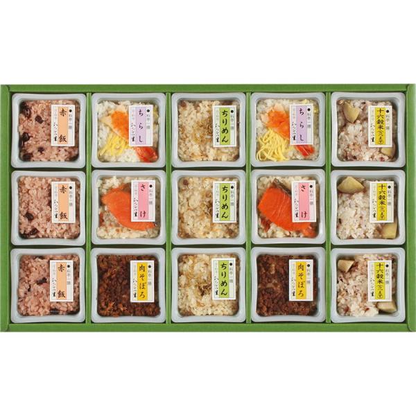 ■商品説明料亭の炊き込みご飯をお好きなときに電子レンジ（600Ｗ）約1分で簡単に召し上がることができます。■商品詳細製造生産地：京都内容：ちりめんごはん ・赤飯 ・十六穀米【さつま芋】 各90ｇ×3、ちらし寿司 ・鮭ごはん ・肉そぼろごはん...